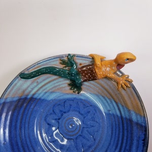 Vintage Jaime De Guzman Blue Ceramic Pottery Bowl With Lizard ...