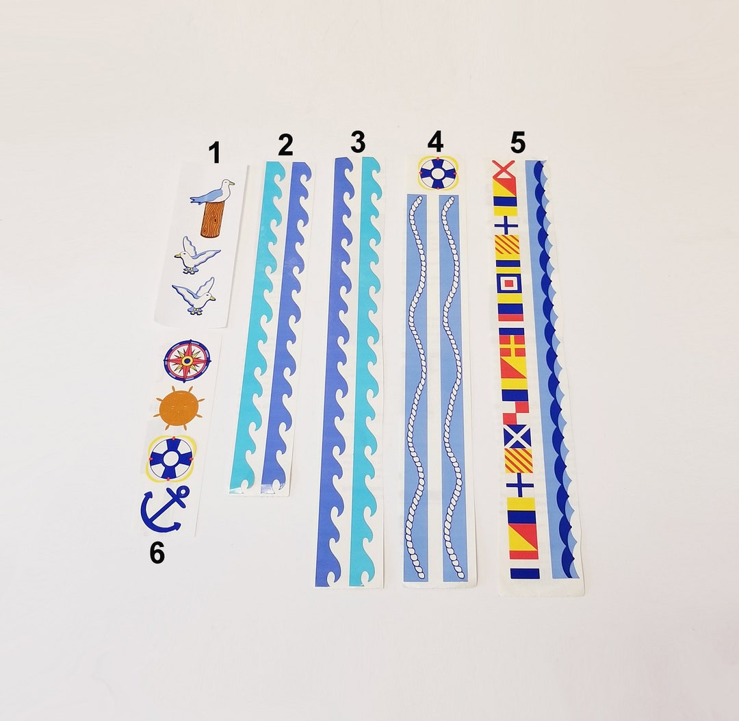 Vintage Waves Border Stickers-nautical Stickers-nautical Flags, Rope ...