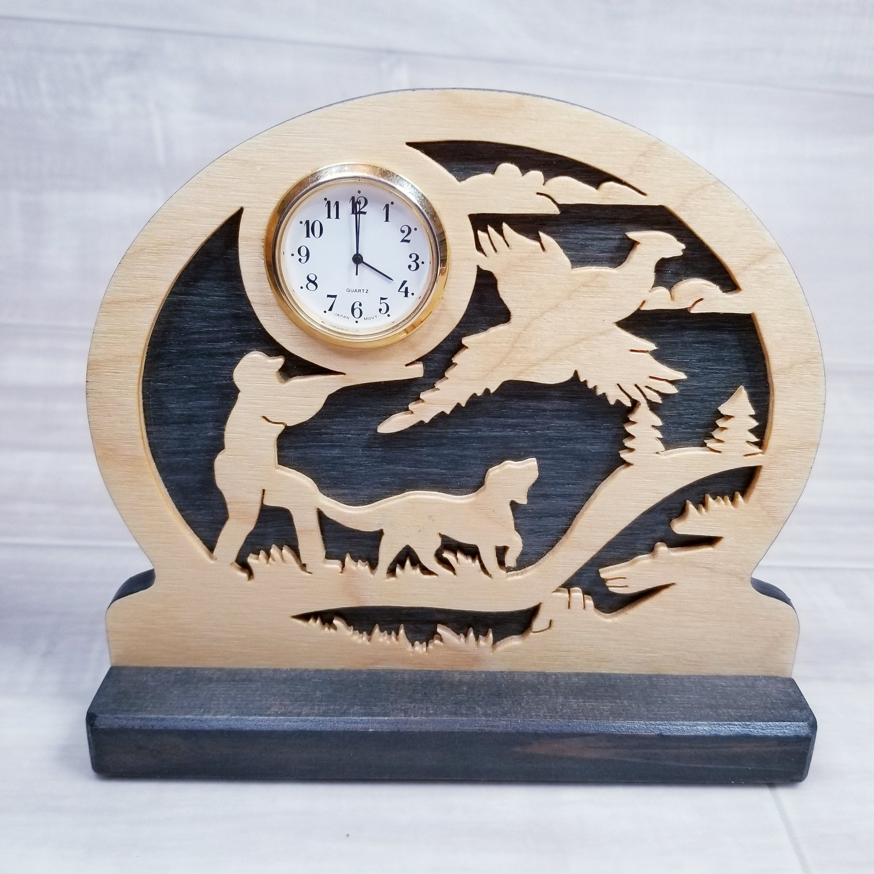 Vintage Wooden Pheasant Hunting Desk Clock-pheasant Hunting Scene Shelf ...