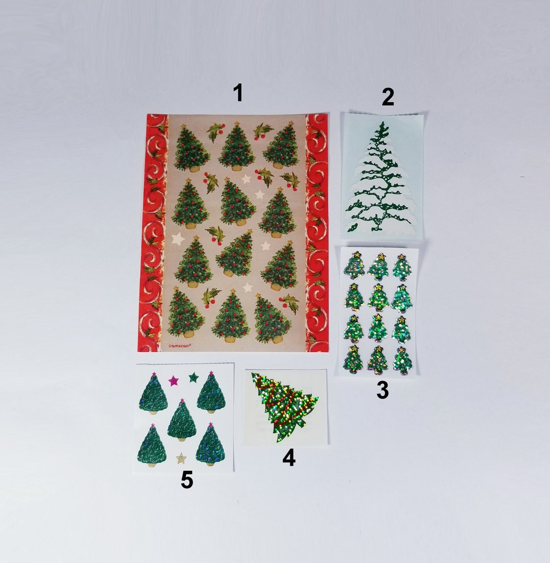 Vintage Christmas Tree Stickers-snowy Pine Tree Sticker-christmas ...