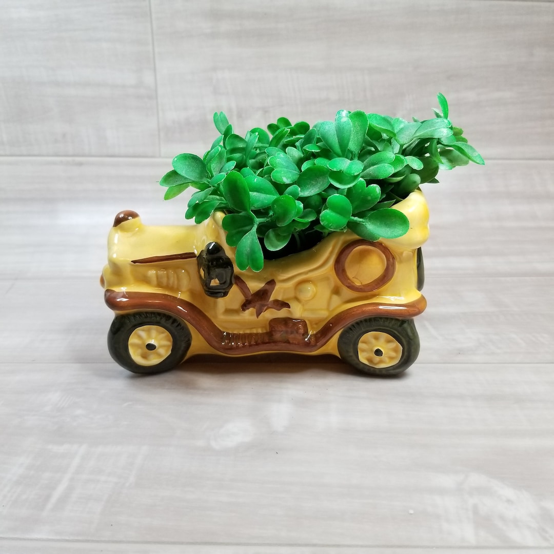 Vintage Yellow Ceramic Car Planter-artificial Flower Arrangement ...