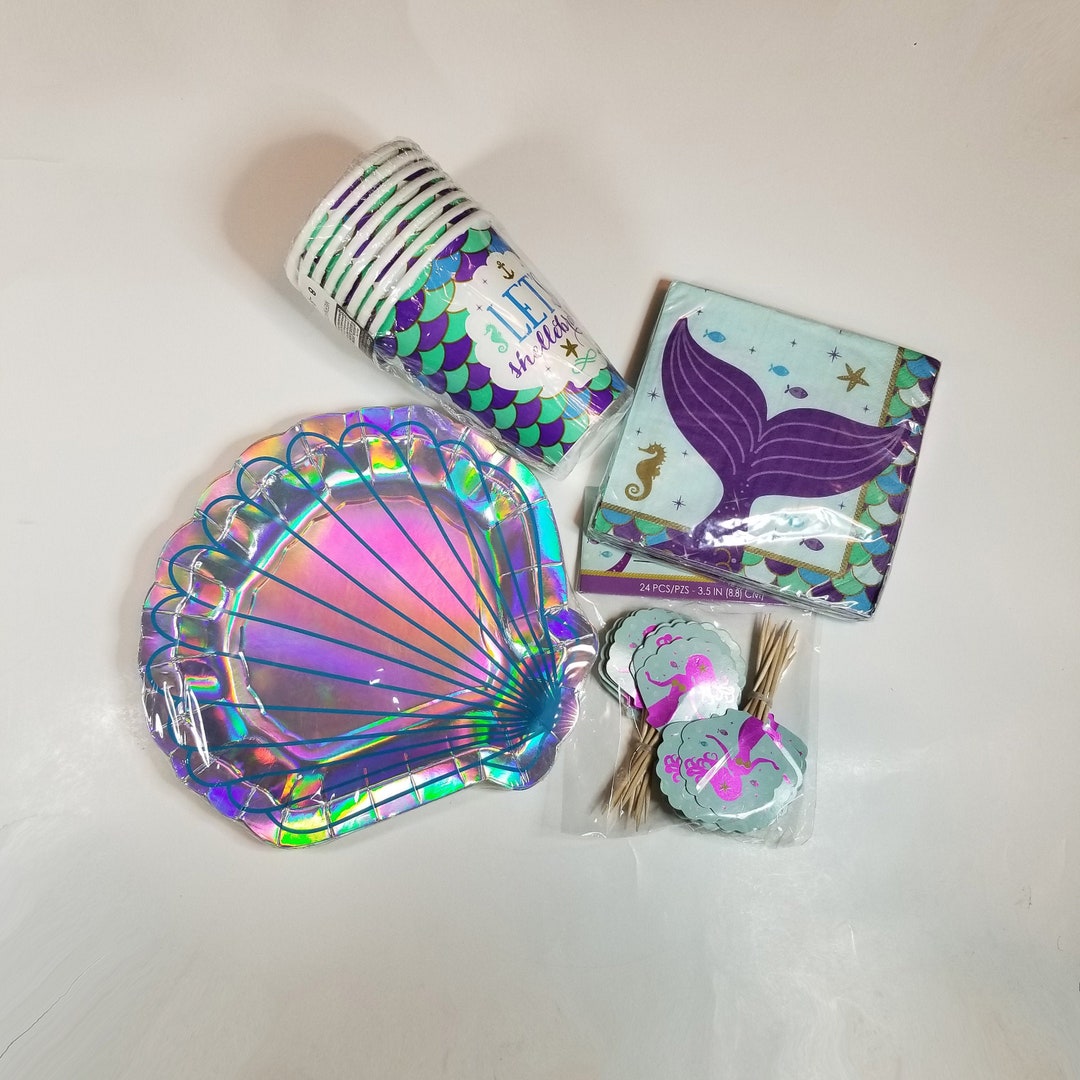 Mermaid Party Set, Party Package-mermaid Plates, Cups, Napkins, Cupcake ...