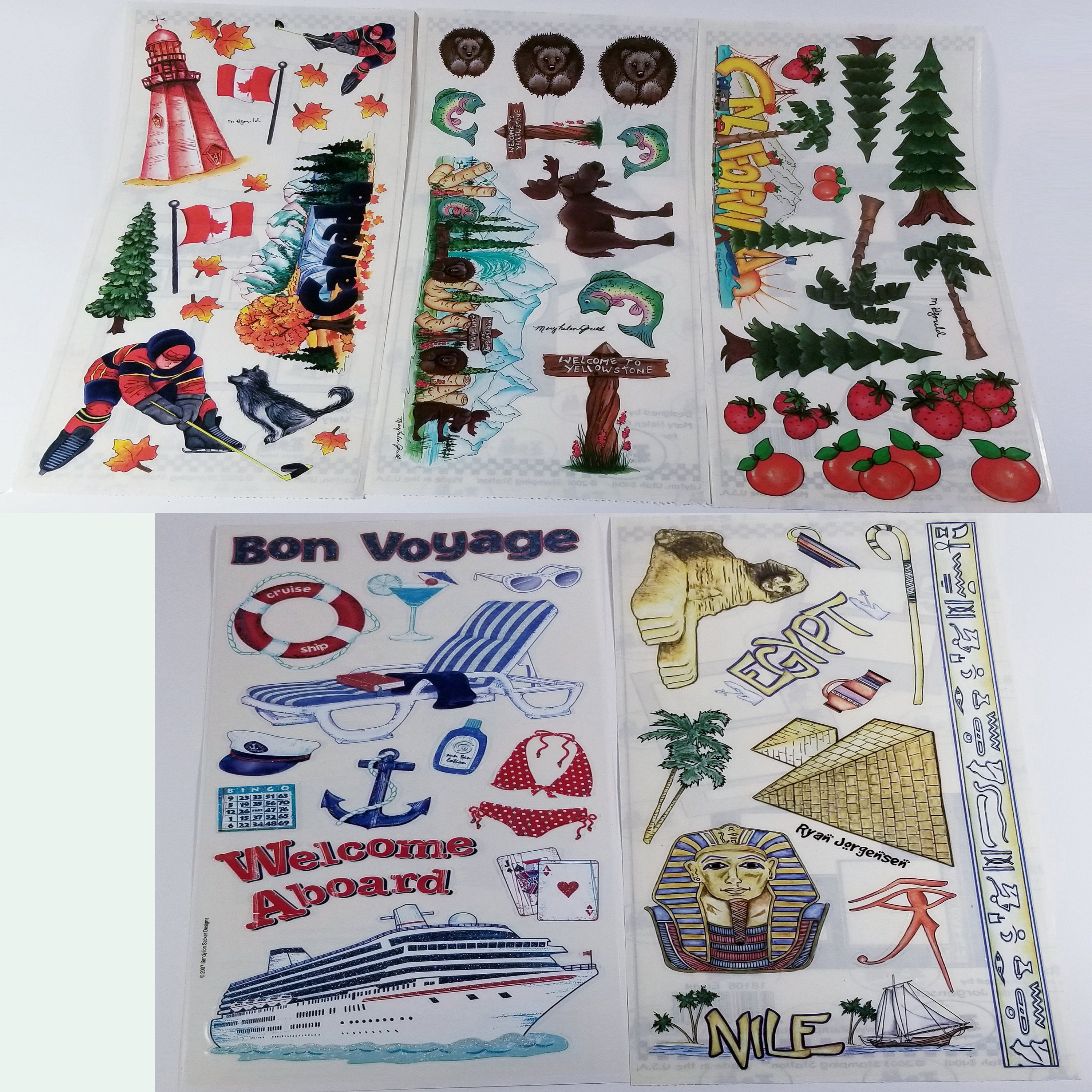 Travel Sticker Sheet-canada, Yellowstone, California, Egypt Sticker ...