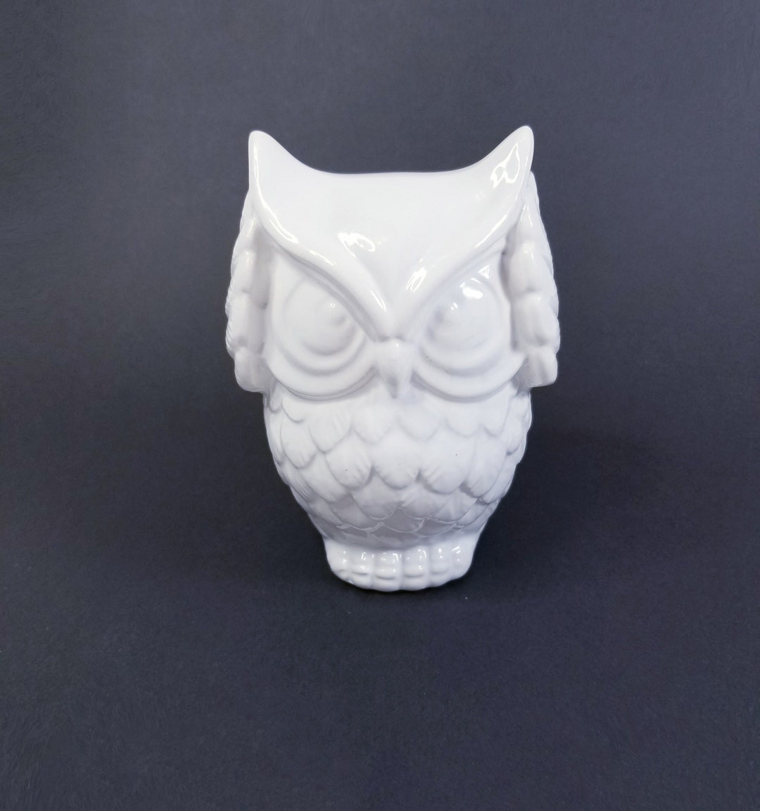 Vintage White Ceramic Owl-owl Figurine-white Owl Statue-home Decoration ...
