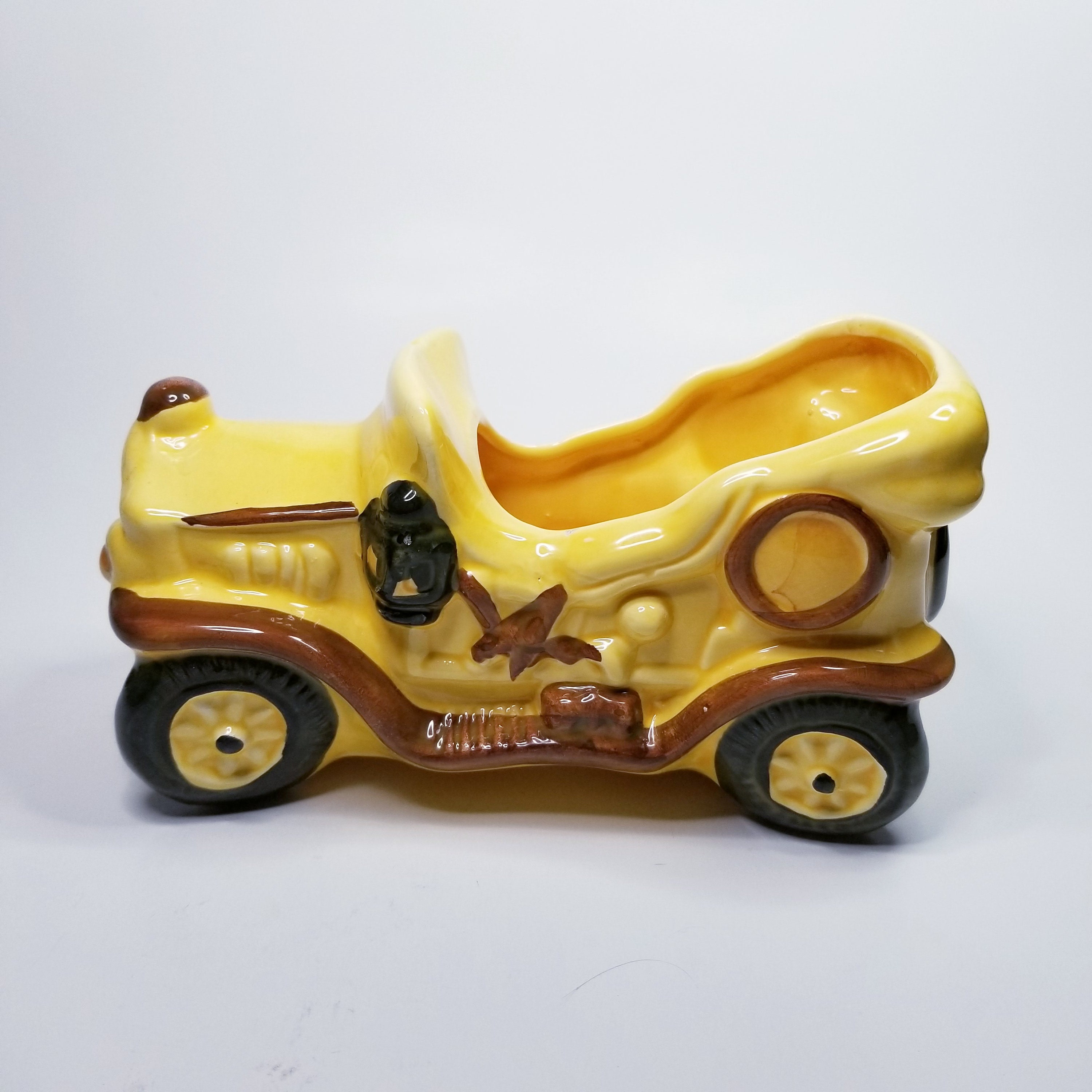 Vintage Yellow Ceramic Car Planter-artificial Flower Arrangement ...