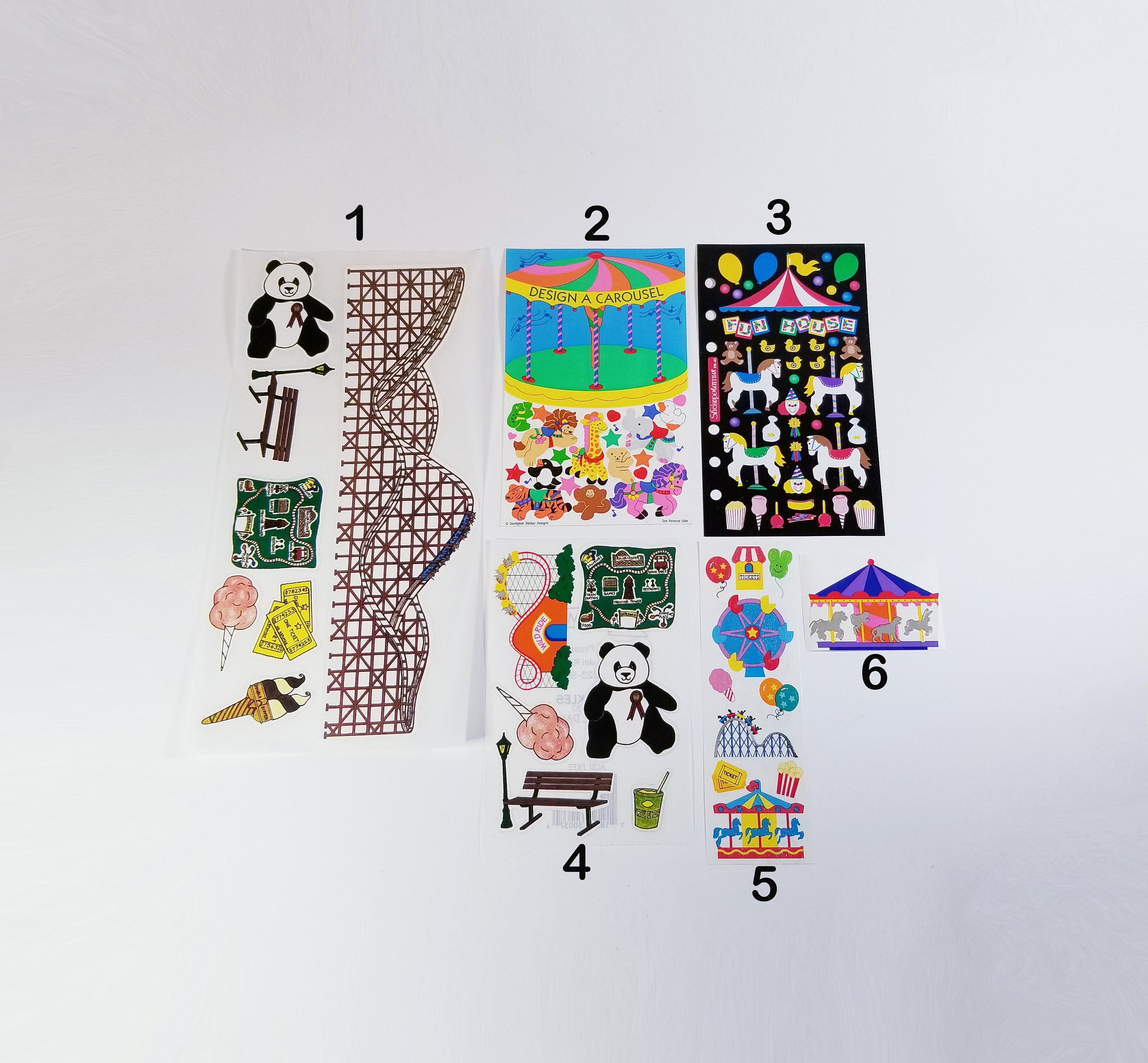 Vintage Amusement Park Stickers-ferris Wheel, Roller Coaster, Carousel ...