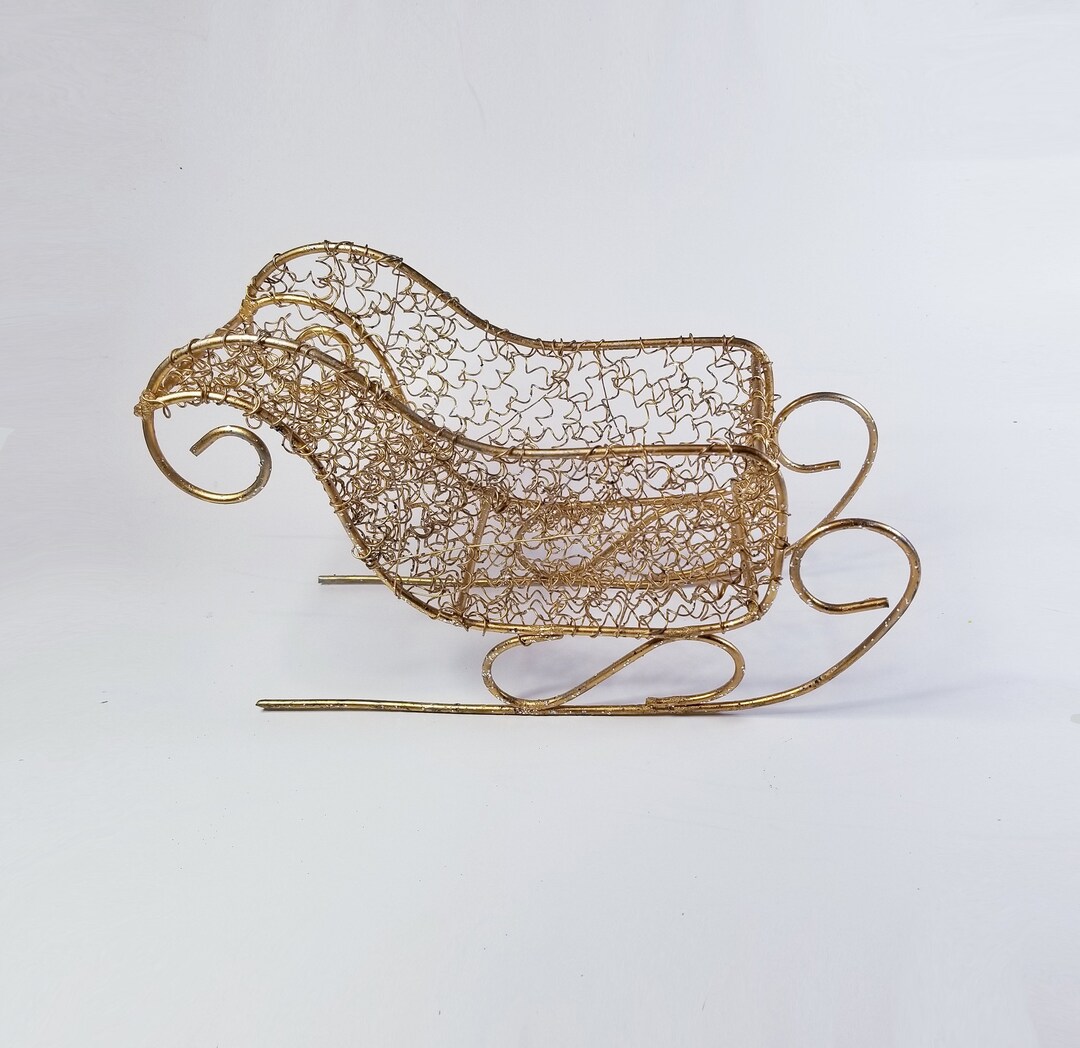 Vintage Santa's Twisted Wire Gold Glitter Small Sleigh-metal Sled ...
