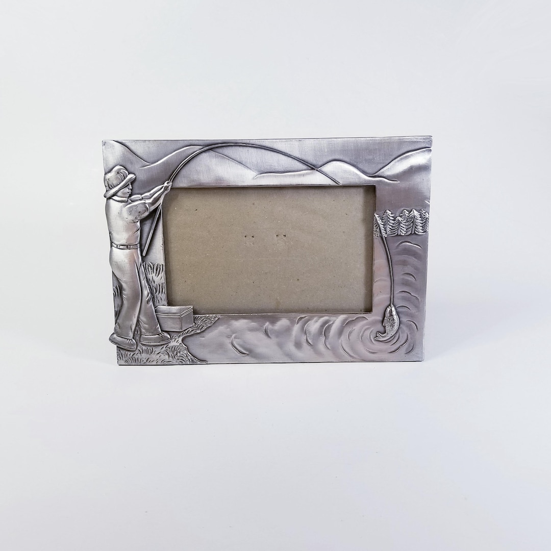 Vintage 3D Pewter Fishing Photo Frame-gone Fishing Picture Frame ...