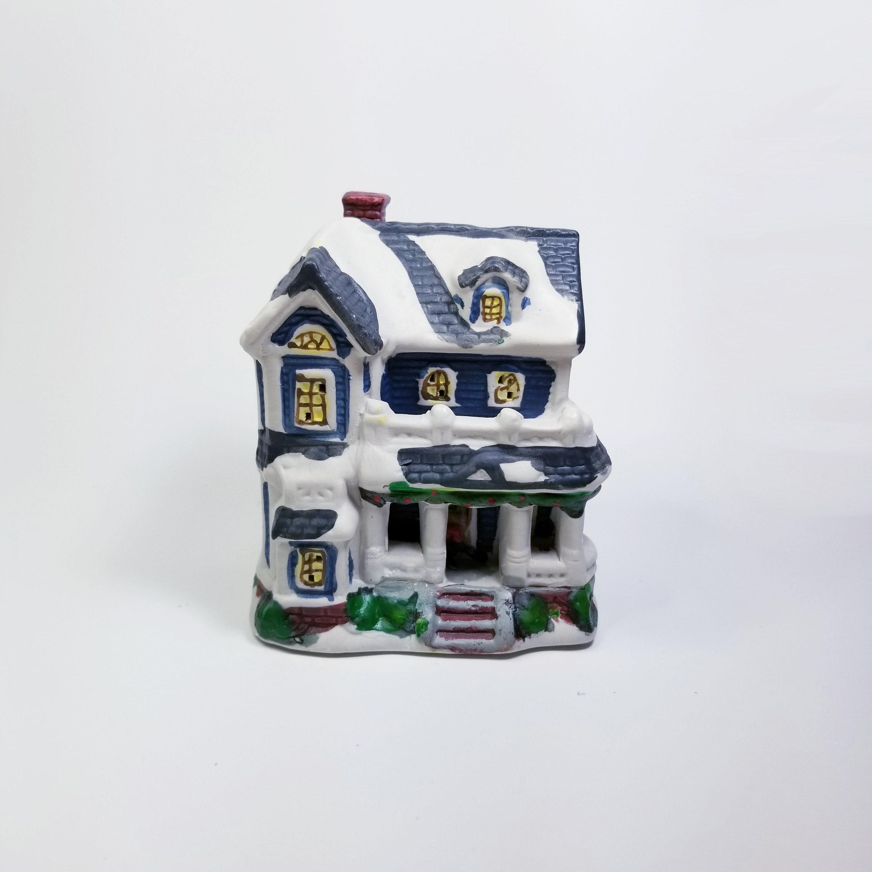 Vintage 'blue House' Porcelain House-miniature Christmas Village ...