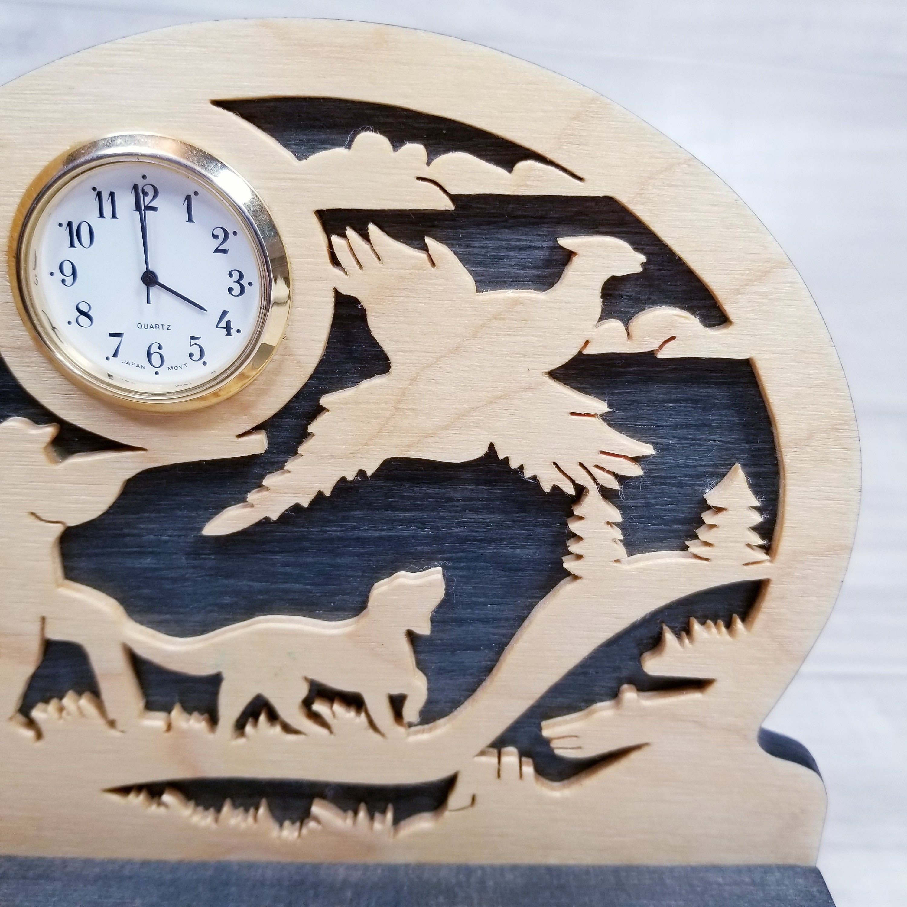 Vintage Wooden Pheasant Hunting Desk Clock-pheasant Hunting Scene Shelf ...