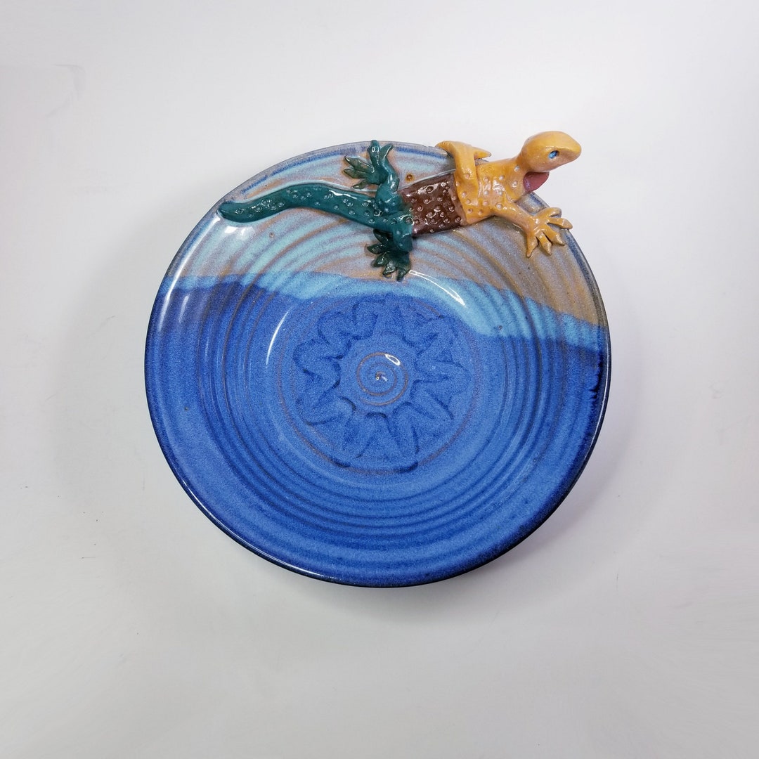 Vintage Jaime De Guzman Blue Ceramic Pottery Bowl With Lizard ...