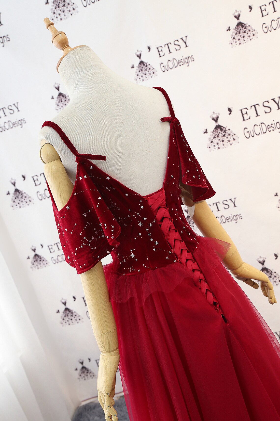 Fashion Silver Stars Prom Ball Gown Elegant Velvet&Tulle Red | Etsy