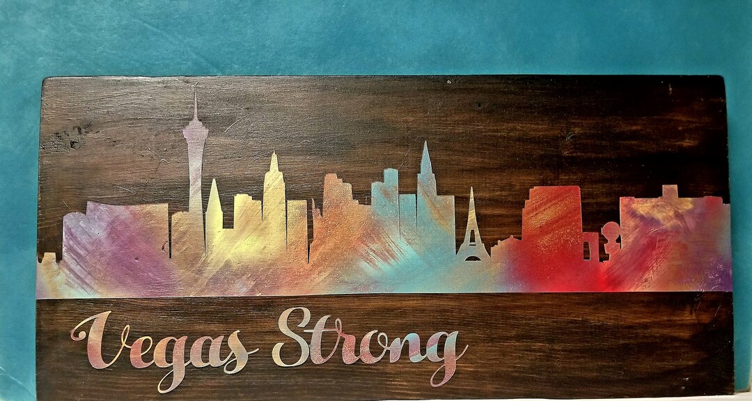 Vegas Strong or Country Strong Skyline Stained Wooden Sign - Etsy