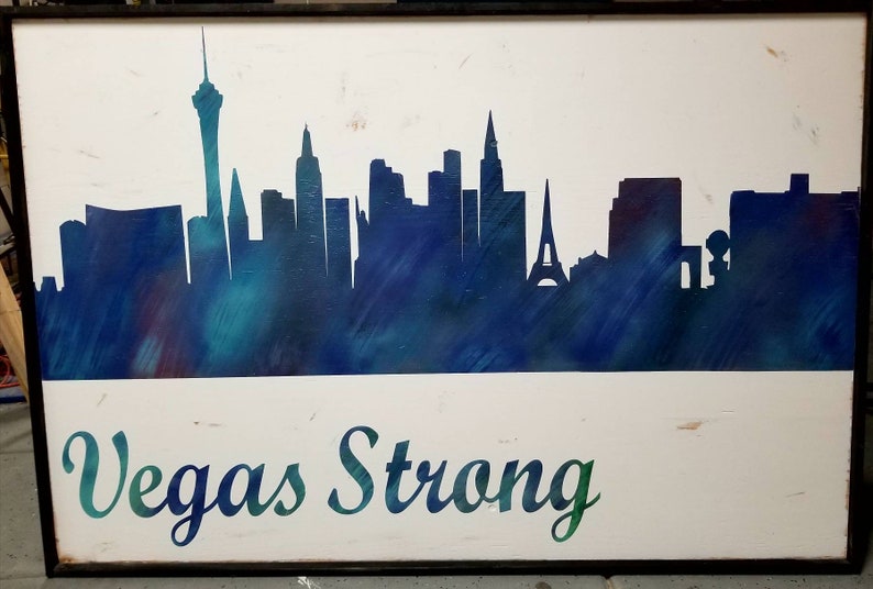 Vegas Strong Skyline Hand Painted Wooden Sign - Etsy