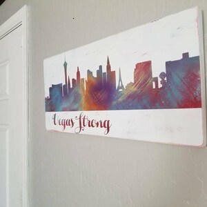 Vegas Strong Skyline Hand Painted Wooden Sign - Etsy