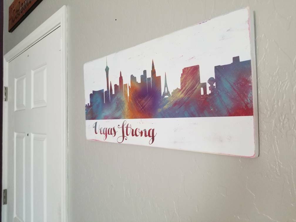 Vegas Strong Skyline Hand Painted Wooden Sign - Etsy