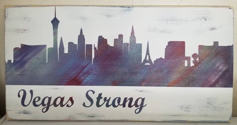 Vegas Strong Skyline Hand Painted Wooden Sign - Etsy