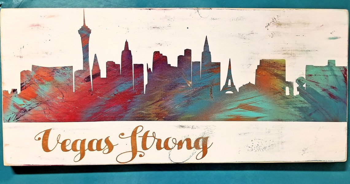 Vegas Strong Skyline Hand Painted Wooden Sign - Etsy