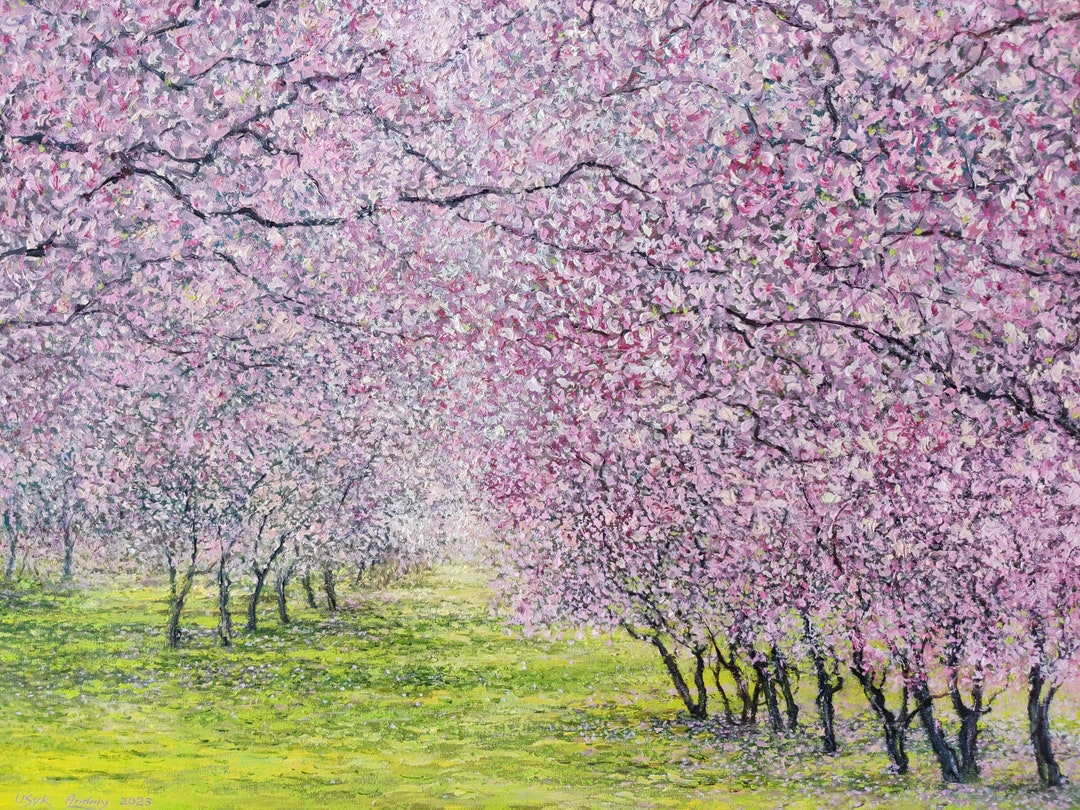 Original Oil Painting: Pink Sakura Tree Landscape, 30x24" - Etsy