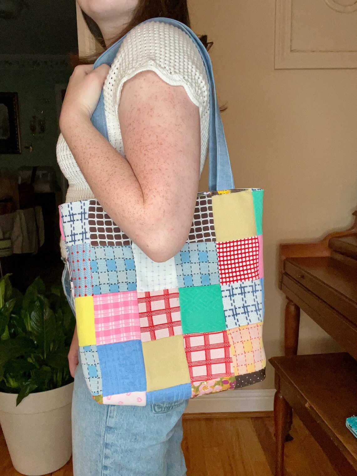 Retro Recycled Tote Bag, Eco Friendly Quilted Tote, Upcycled Boho ...