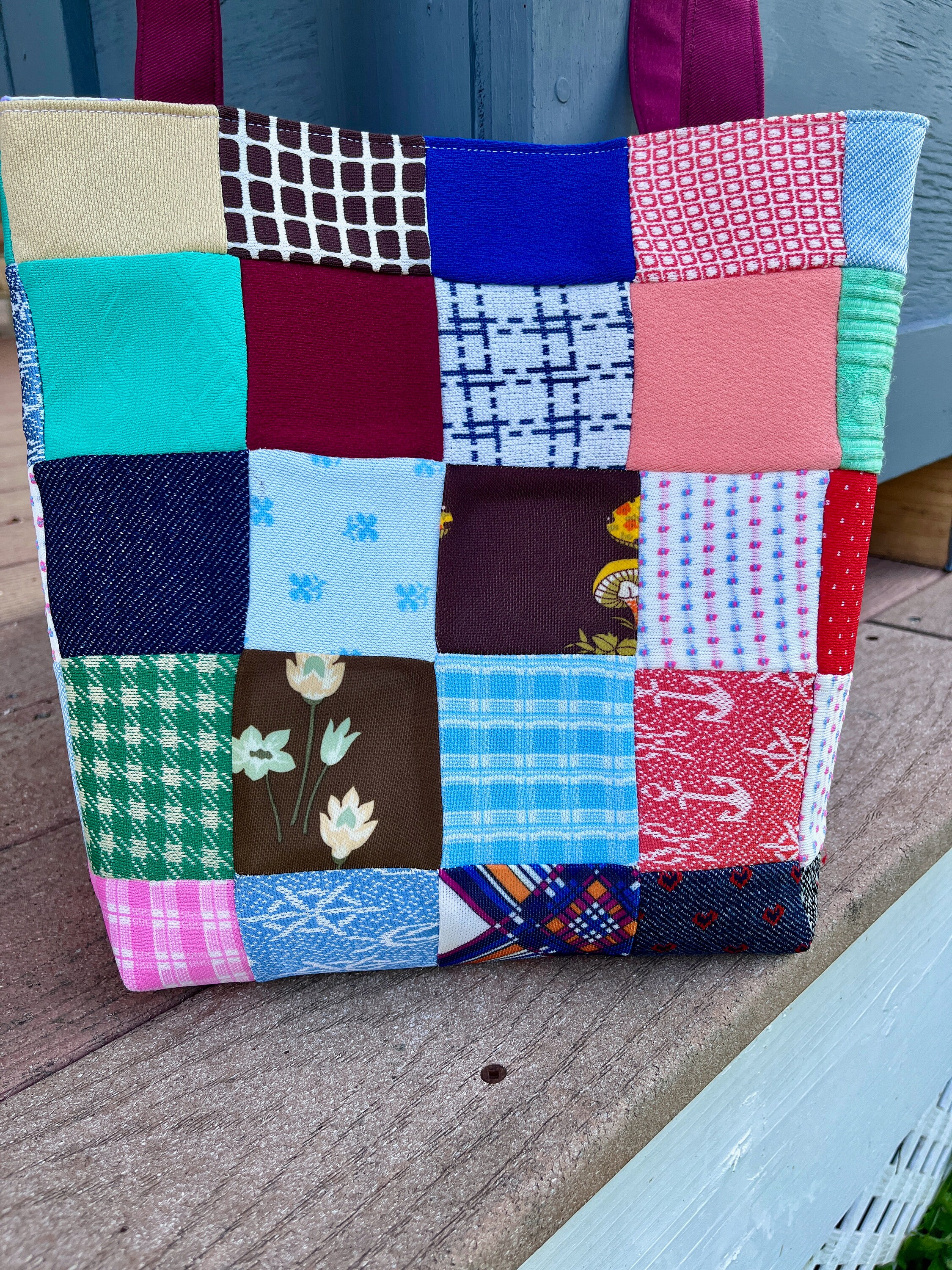 Retro Recycled Tote Bag, Eco Friendly Quilted Tote, Upcycled Boho ...