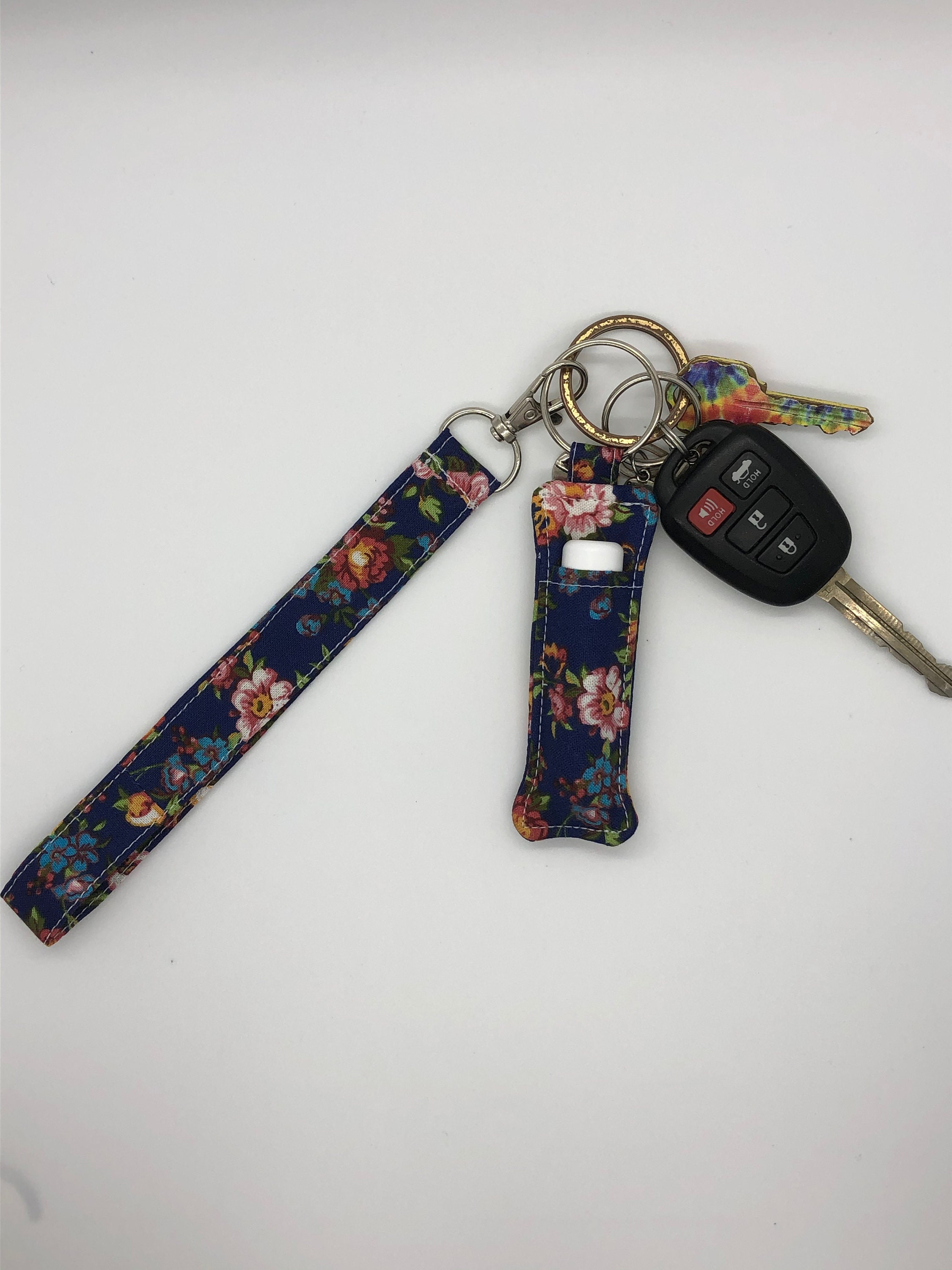 Navy Large Floral Key Fob and Chapstick Holder Key Chain - Etsy Singapore