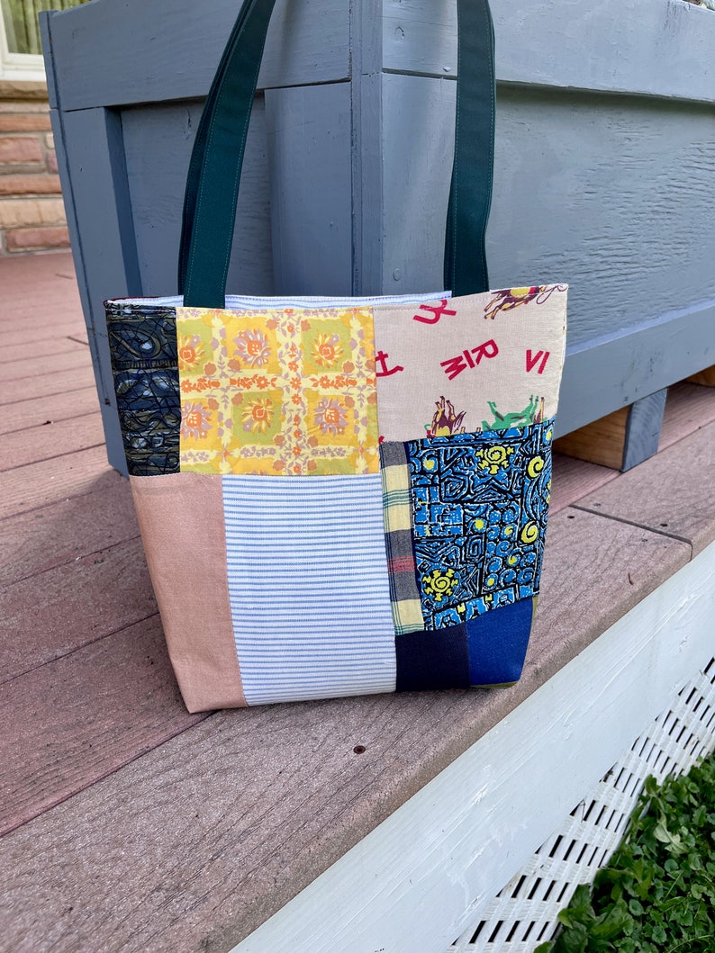 Retro Recycled Tote Bag, Eco Friendly Quilted Tote, Upcycled Boho ...