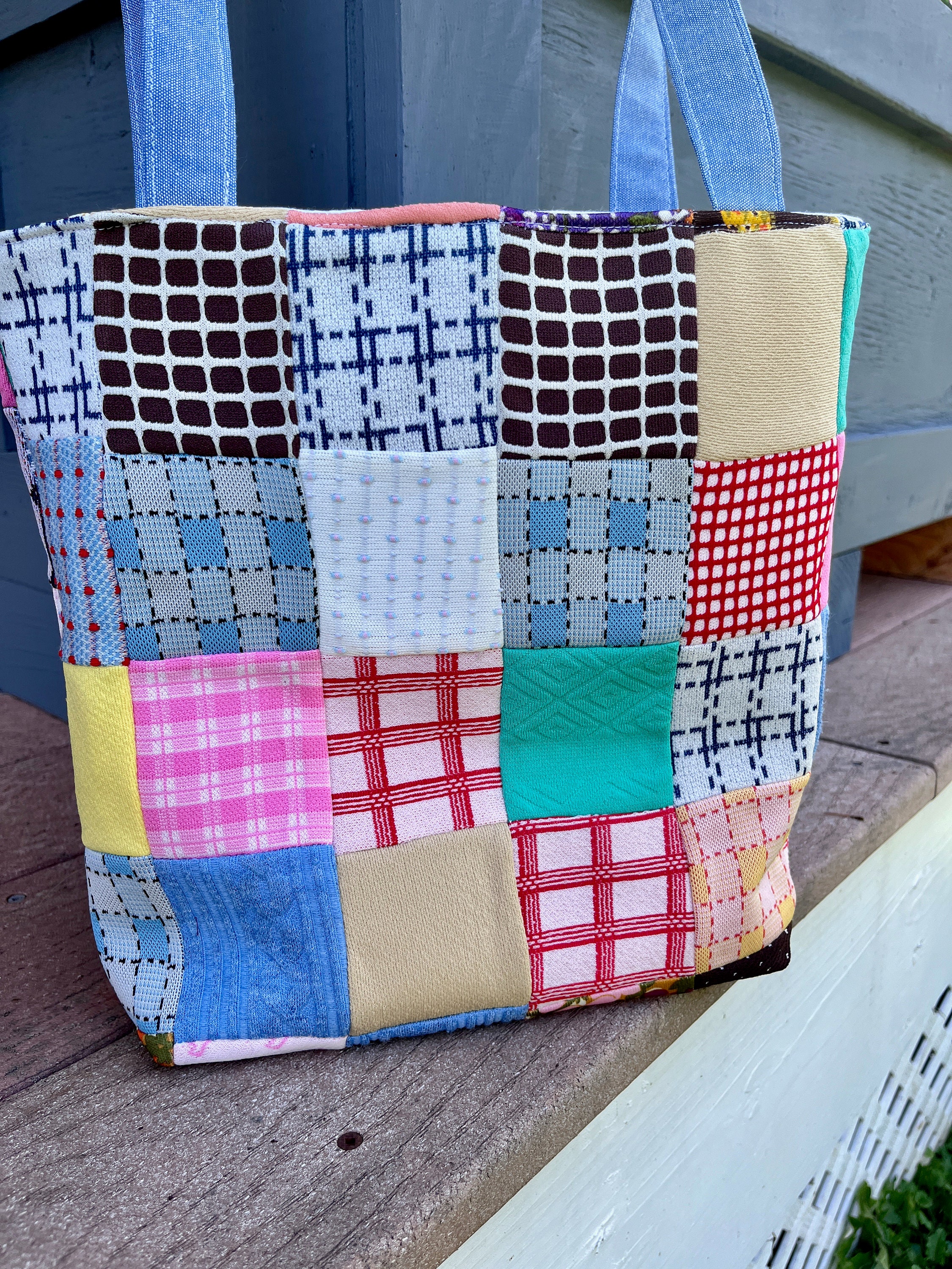 Retro Recycled Tote Bag, Eco Friendly Quilted Tote, Upcycled Boho ...