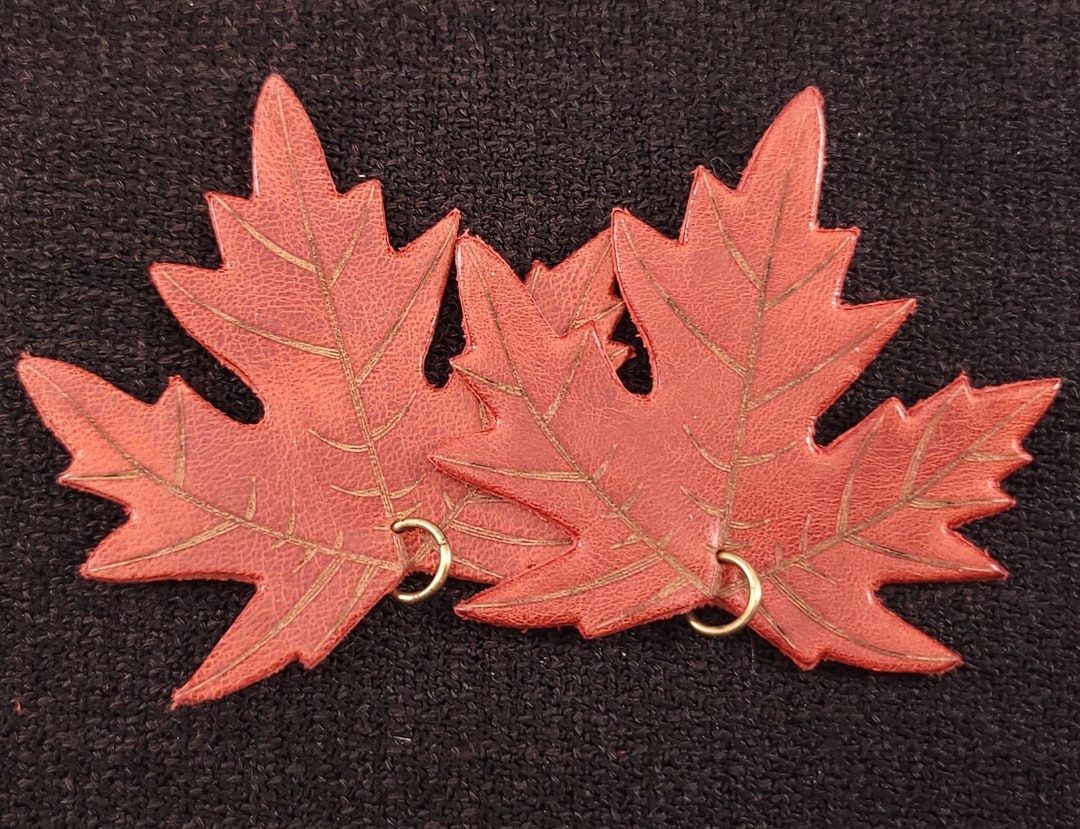 Leather Maple Leaf Pendant Pair Fall Orange Color 2 Pieces - Etsy