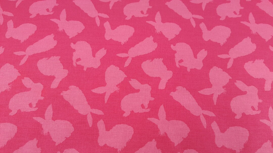 Light Pink Rabbits Bunnies on Dark Pink Background, Cotton Fat Quarter ...