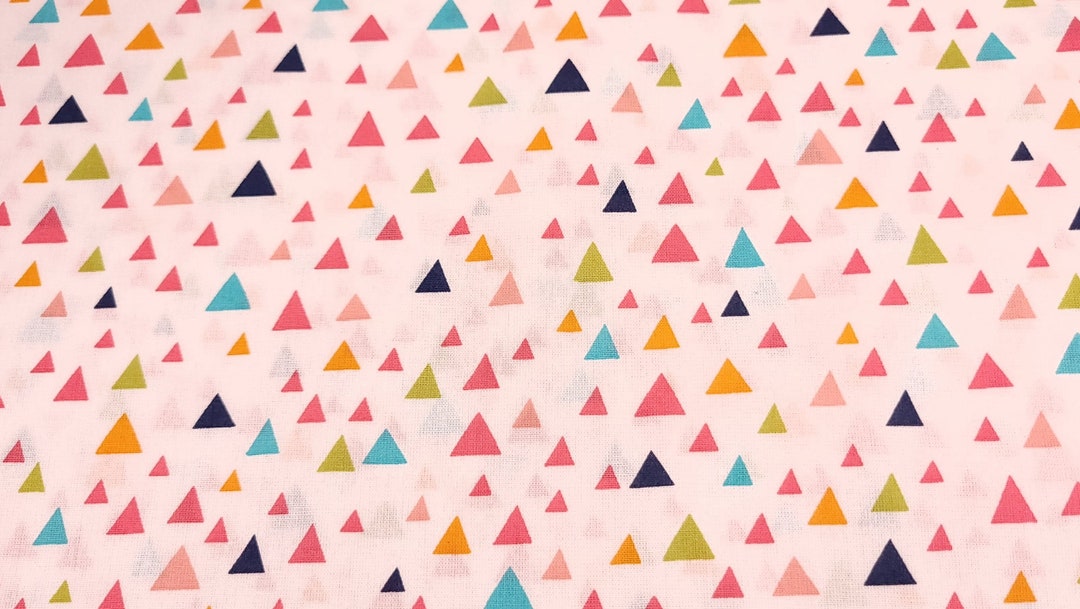 Colorful Triangles, Toss Style, on White Cotton Fabric by the Yard, 44 ...