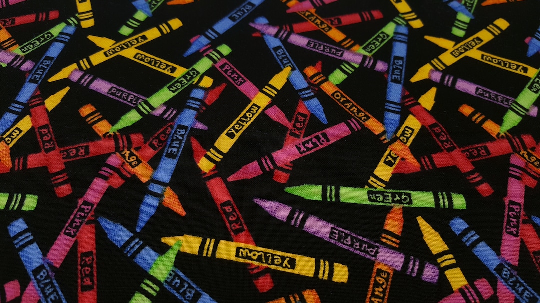 Colorful Crayons on Black Cotton Fat Quarter, 18" X 21" - Etsy