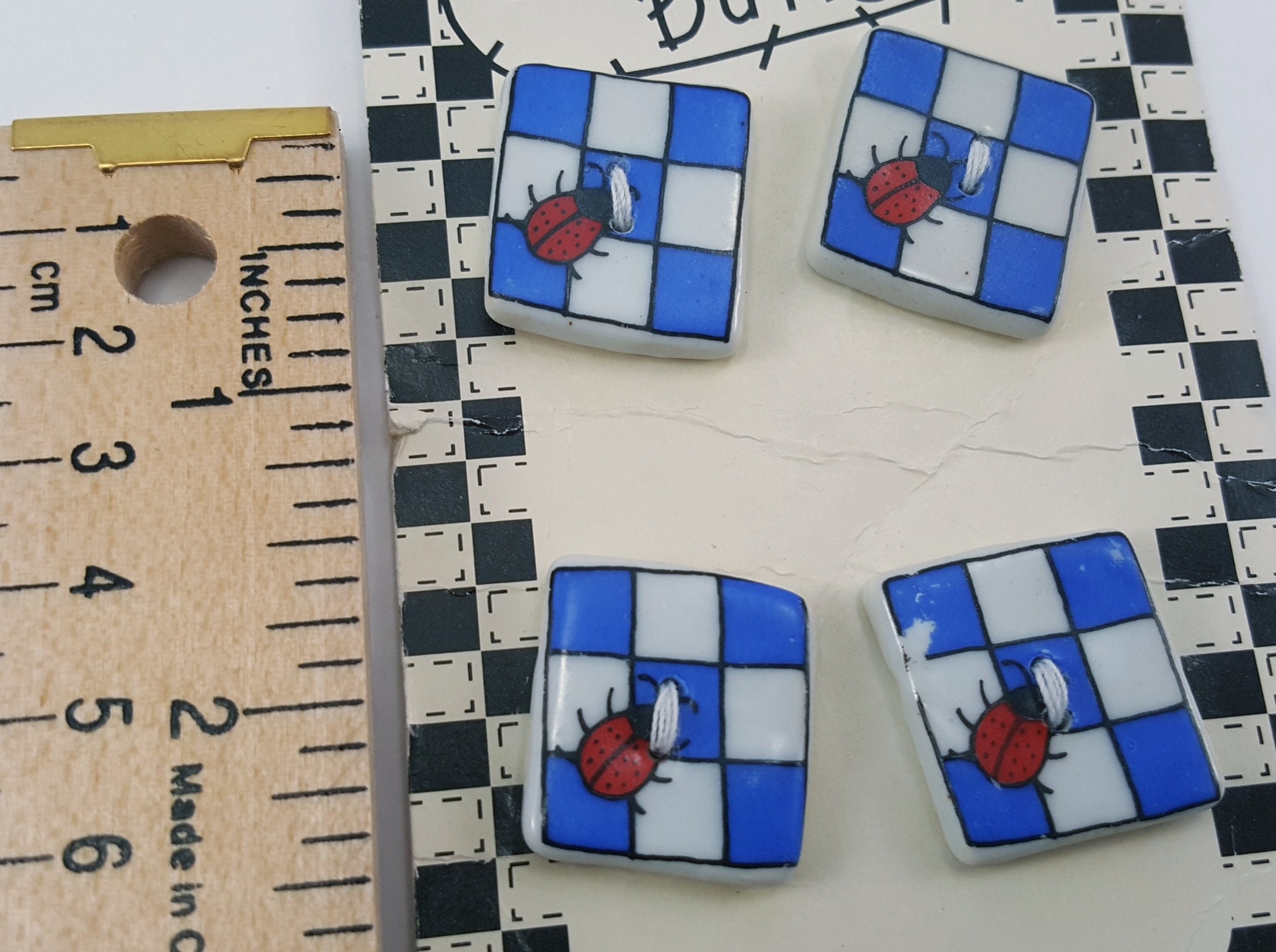Vintage 1990s Alma Lynne Ceramic Square Buttons in Blue and White With ...