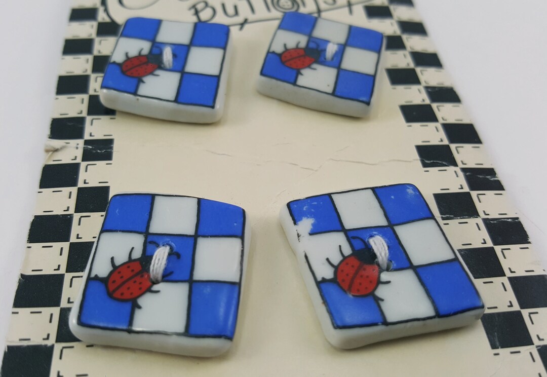 Vintage 1990s Alma Lynne Ceramic Square Buttons in Blue and White With ...