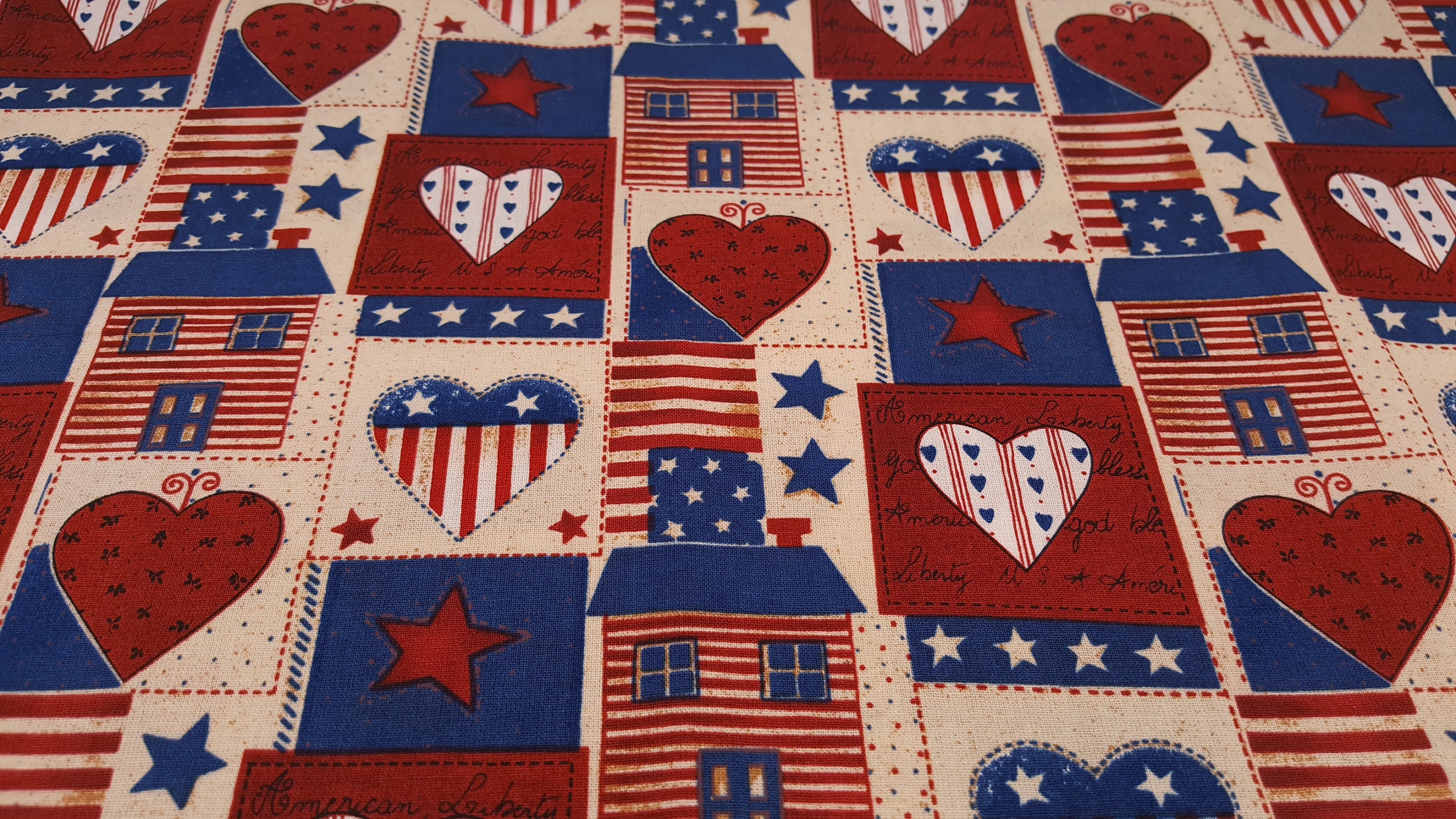 Patriotic Cozy Country Blocks Hearts Stars and Homes Red - Etsy.de