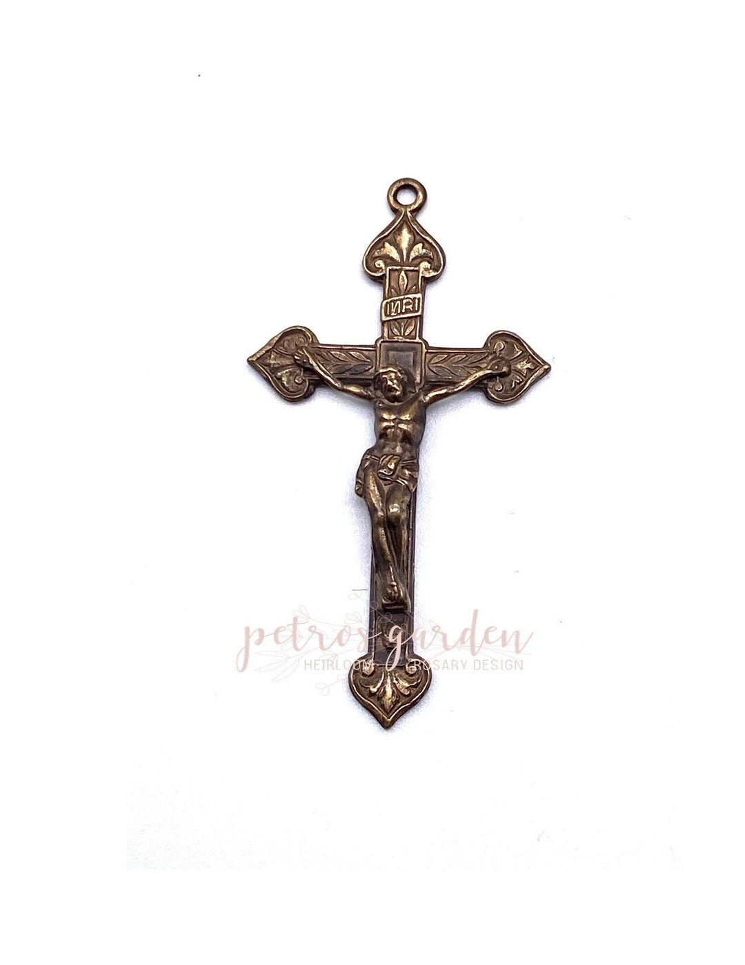 Solid Bronze FOUR HEARTS SLENDER Rosary Crucifix Rosary Parts Catholic ...
