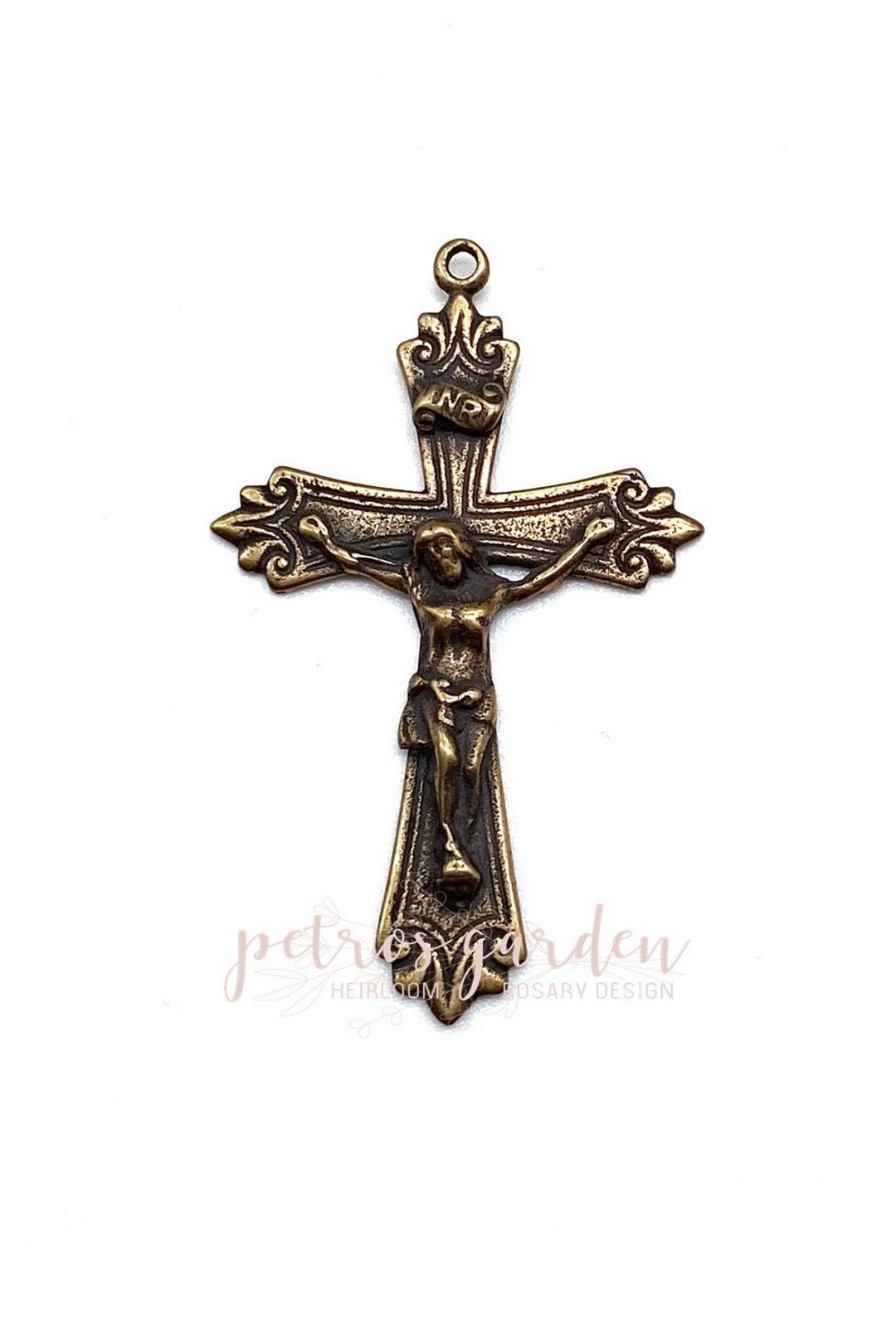 Solid Bronze INSCRIBED CARVED LINES Crucifix Rosary Parts Catholic ...