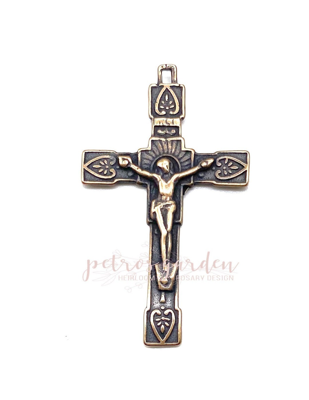 Solid Bronze PALM LEAF Straight Edge Crucifix Rosary Crucifix Rosary ...