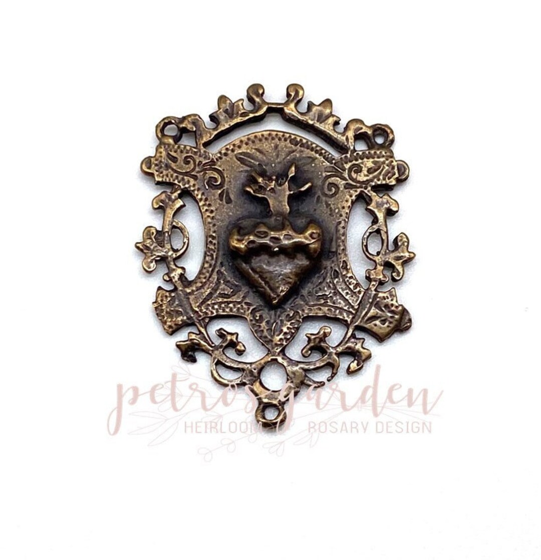 Solid Bronze Lacy Sacred Heart Centerpiece Rosary Center Rosary Parts