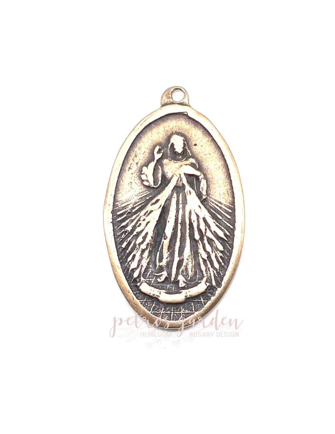 Solid Bronze DIVINE MERCY Oval Catholic Medal Pendant Jewelry Rosary ...