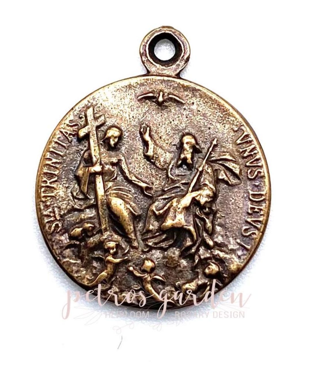 Solid Bronze HOLY TRINITY Catholic Medal Pendant Jewelry Rosary Parts ...