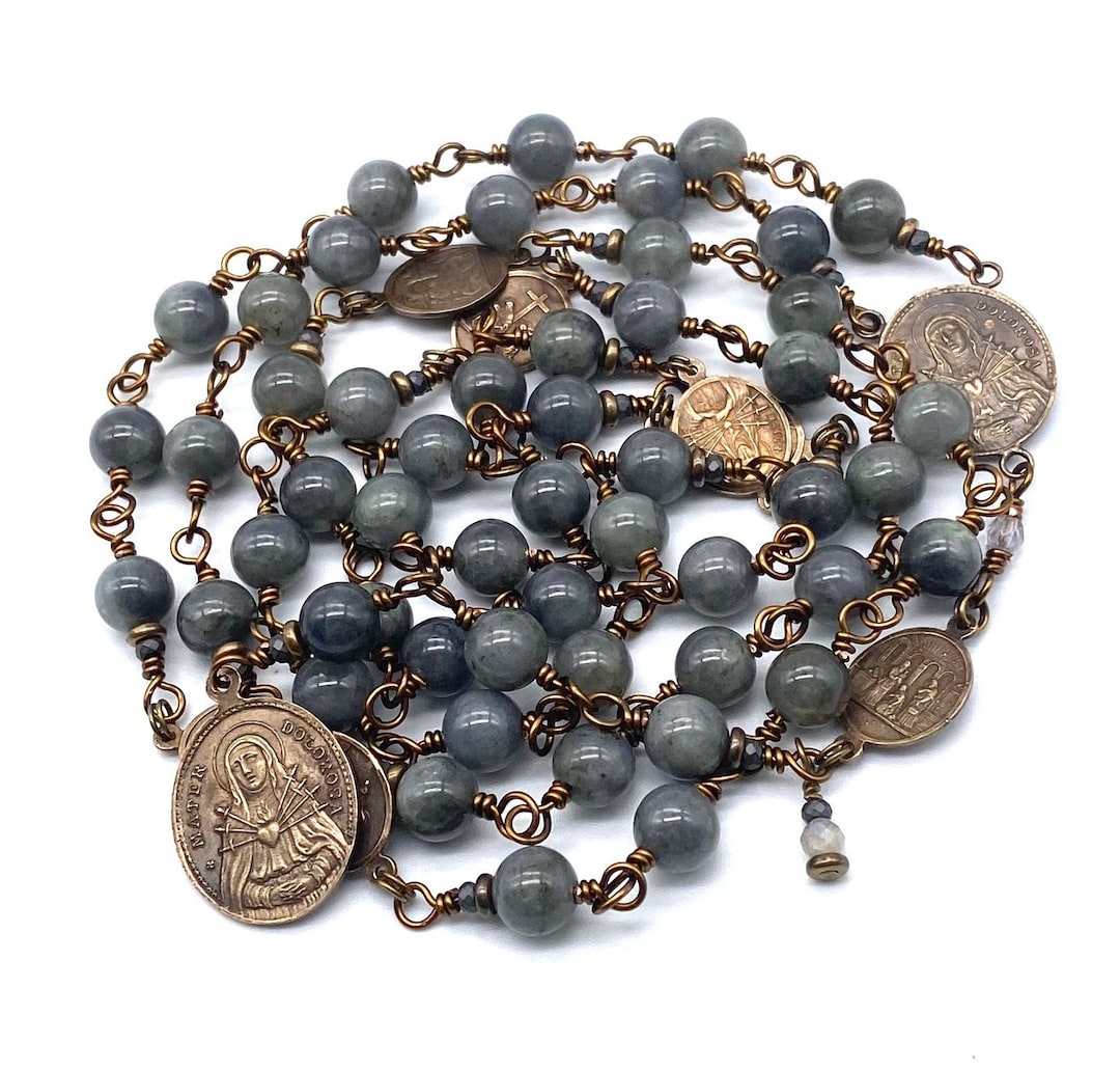 Seven Sorrows Rosary, Grey Labradorite Gemstone Heirloom Catholic ...