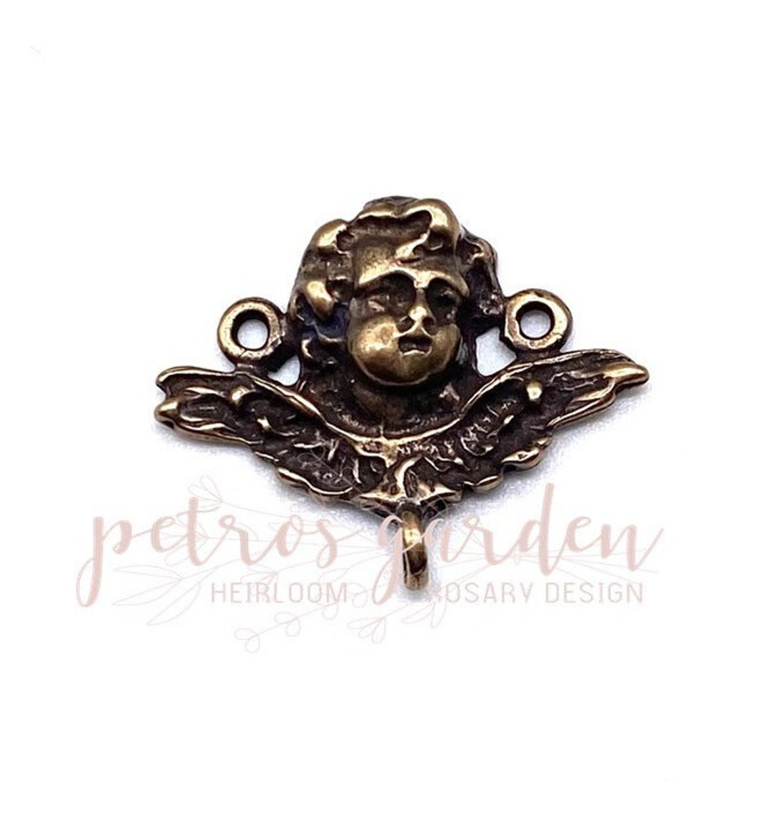 Solid Bronze CHERUB WITH WINGS Centerpiece Rosary Center Rosary Parts ...
