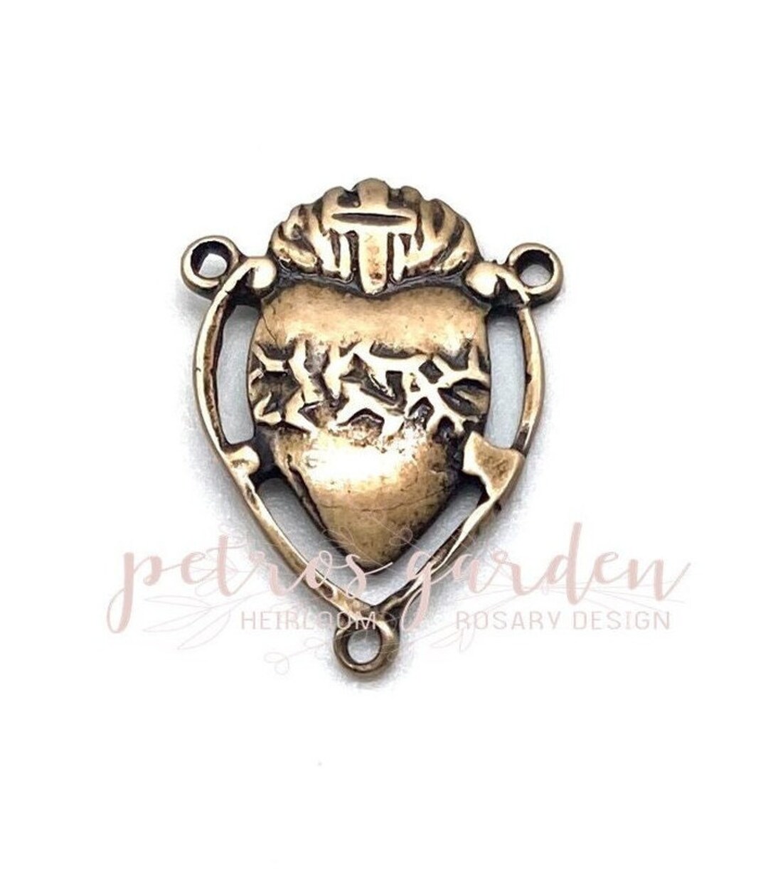 Solid Bronze FLAMING HEART Centerpiece Rosary Center Rosary Parts ...