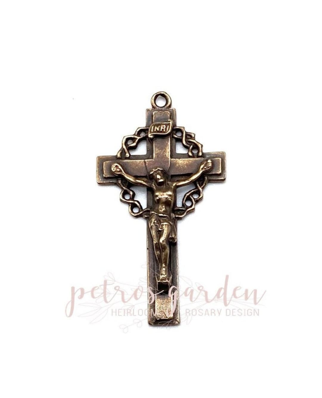 Solid Bronze CROWN OF THORNS Crucifix Rosary Parts Catholic Pendant ...