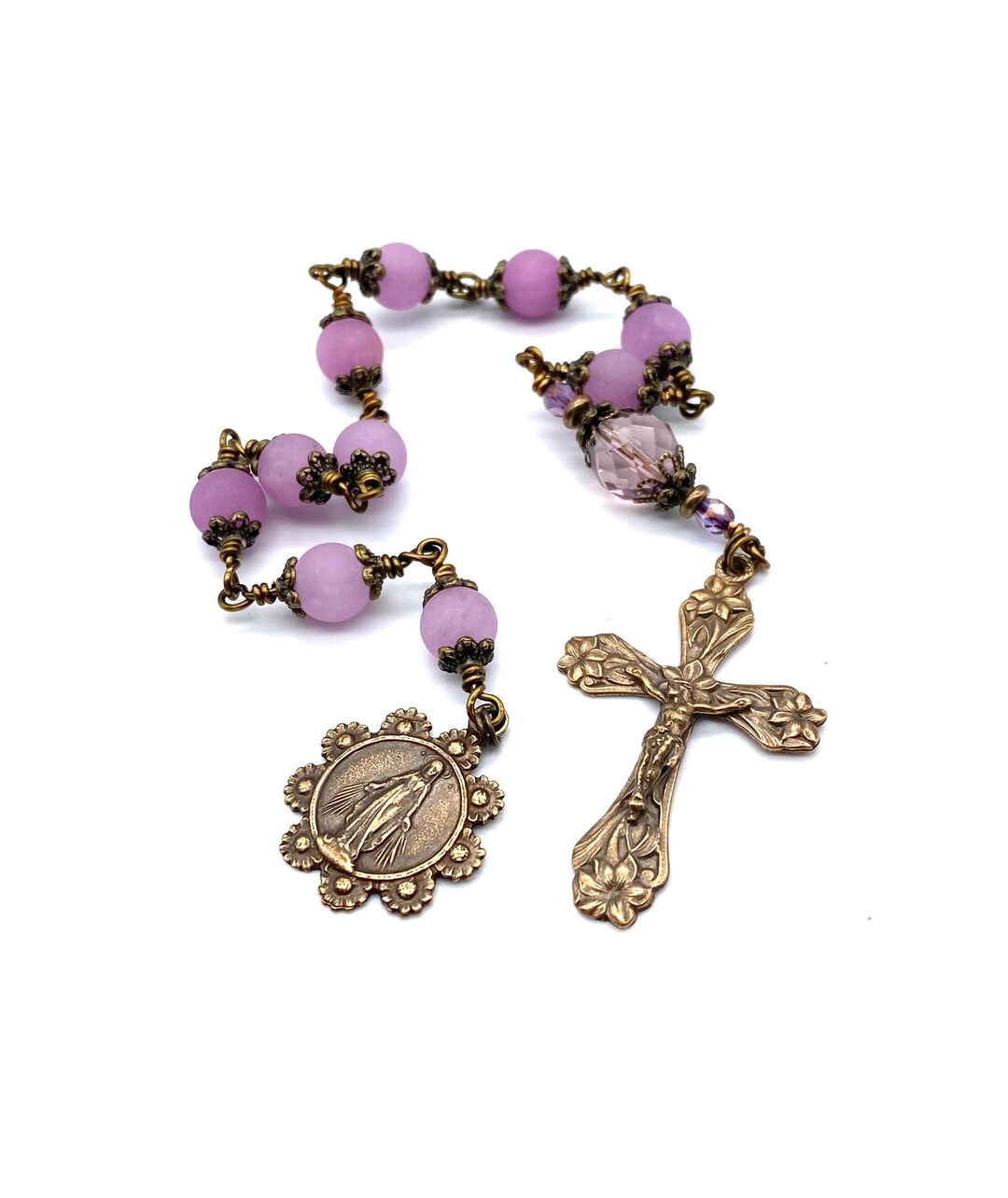 Tenner Pocket Rosary, Plum Violet Jade Matte Heirloom Catholic 1 Decade ...