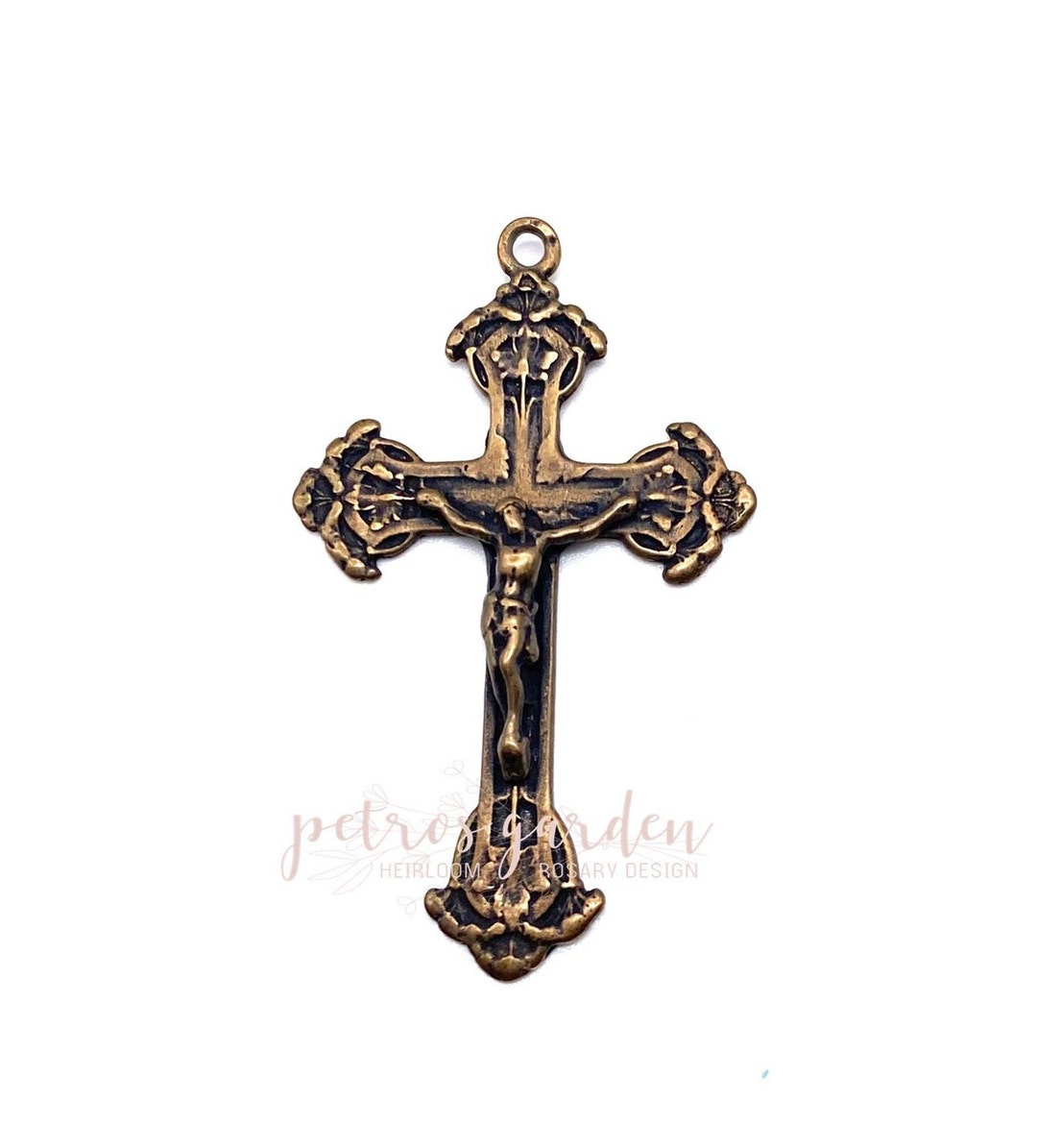 Solid Bronze INTRICATE FLOWERS and LEAF Crucifix Rosary Parts Catholic ...
