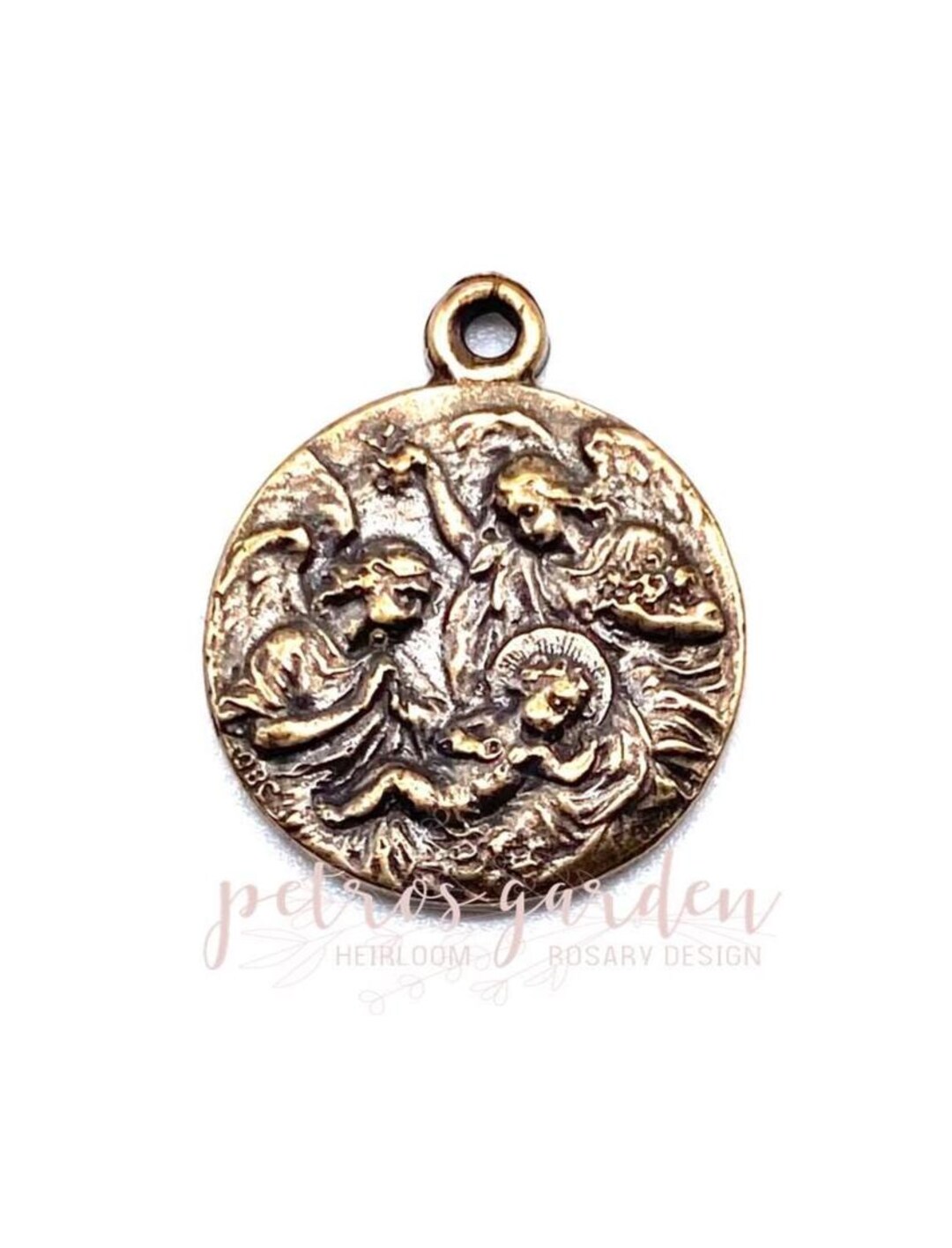 Solid Bronze HOLY BIRTH With ANGELS Catholic Medal Pendant Jewelry ...