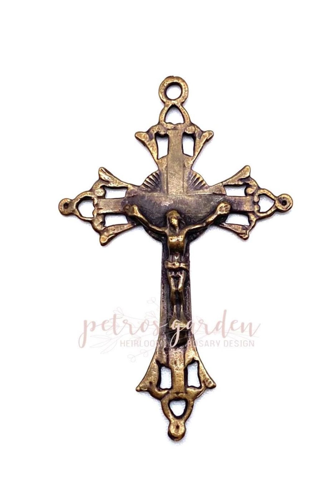 Solid Bronze Victorian Crucifix: Rosary Pendant, Religious Jewelry - Etsy