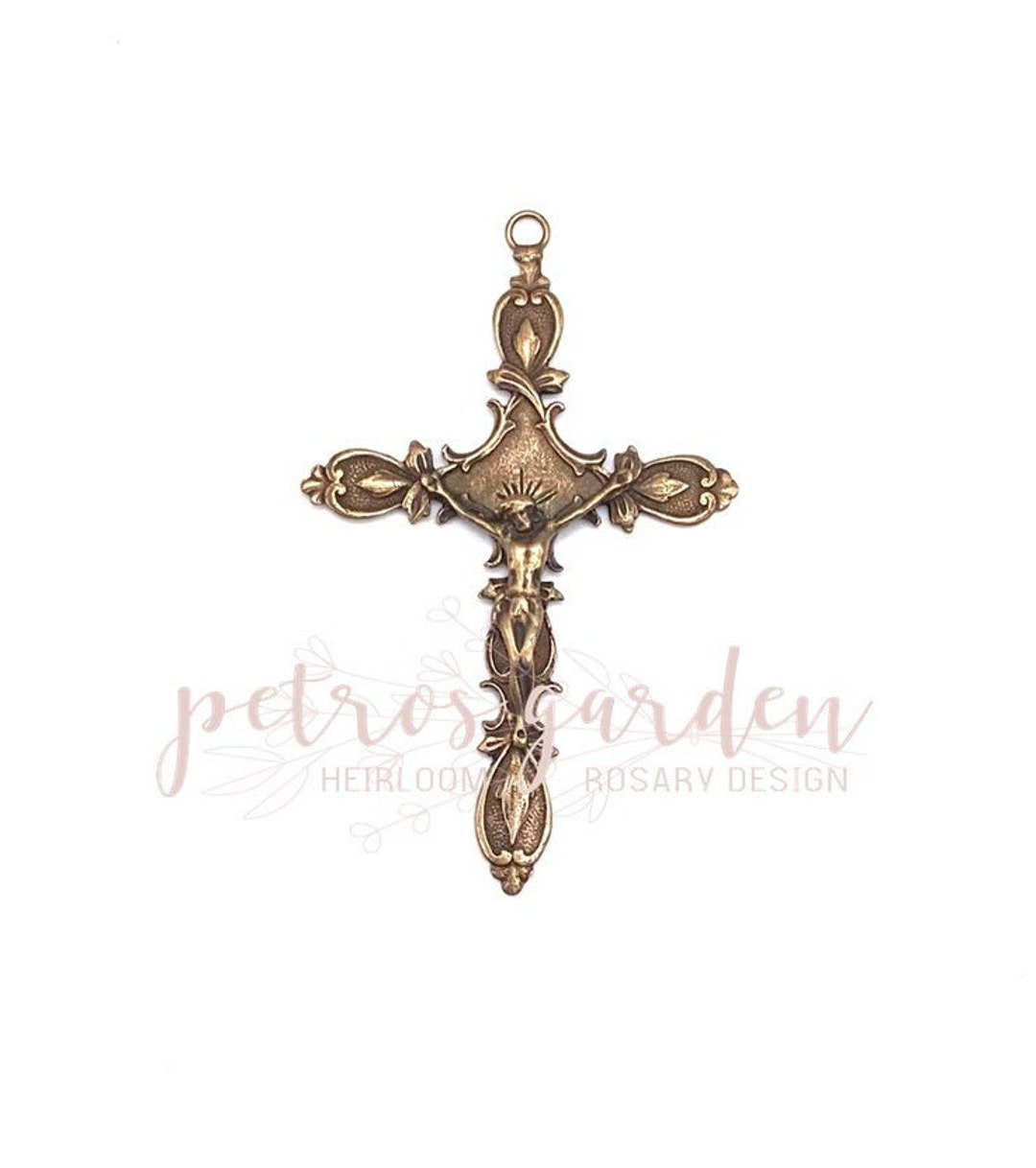 Solid Bronze VICTORIAN LARGE Crucifix Rosary Parts Catholic Pendant ...